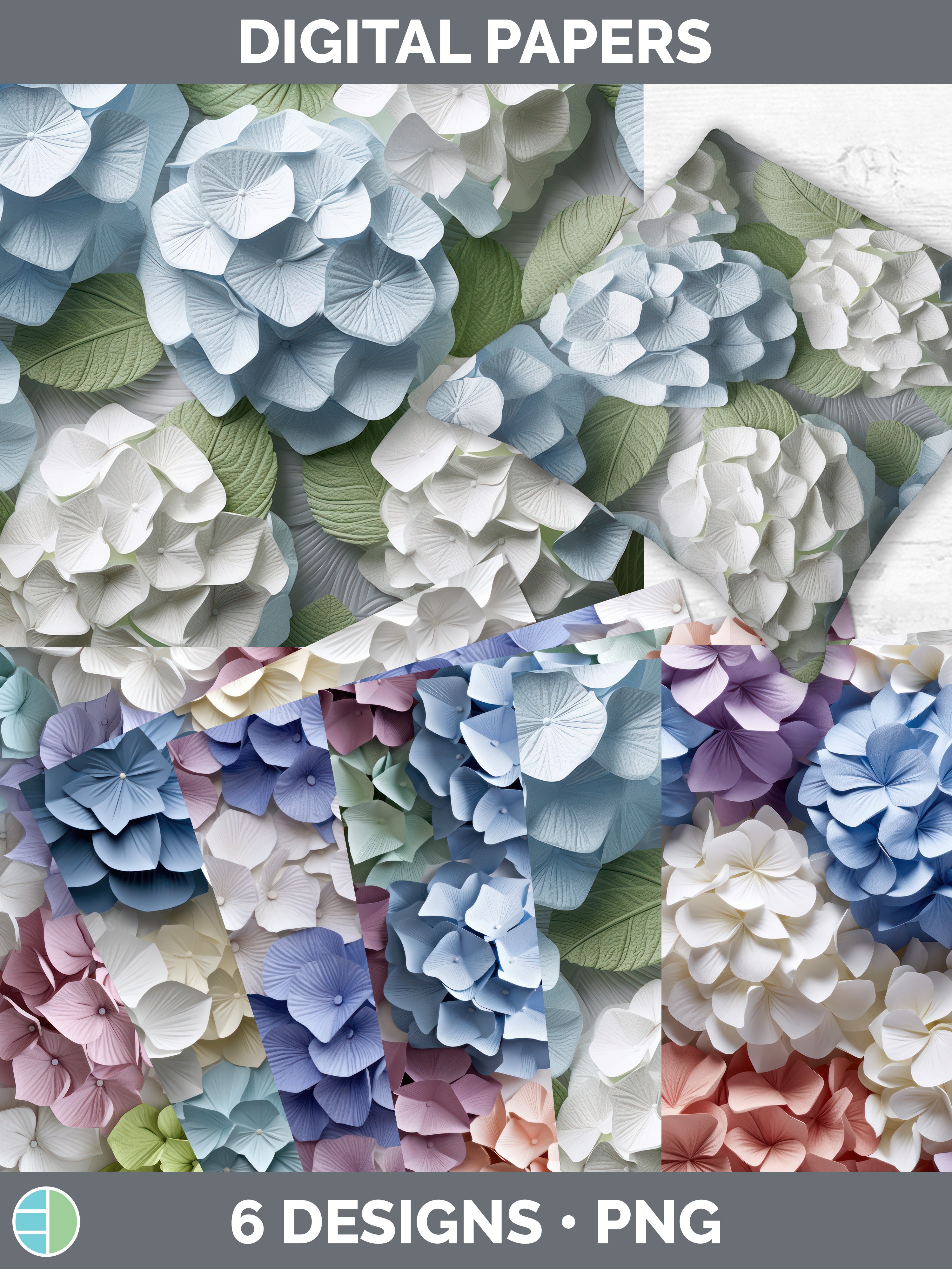 3D Paper Hydrangea Flowers Paper Backgrounds | Digital Scrap