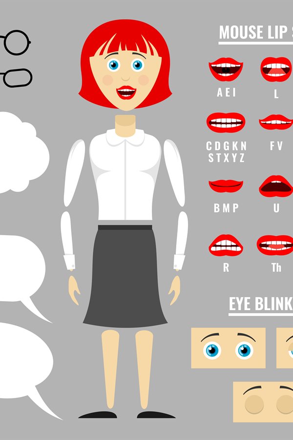 Ready for animation vector parts of cartoon girl character