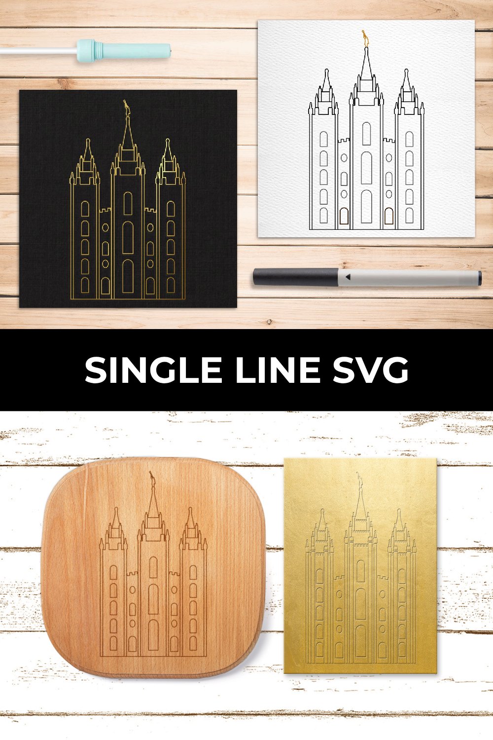 LDS Salt Lake City Temple Single Line SKETCH SVG File