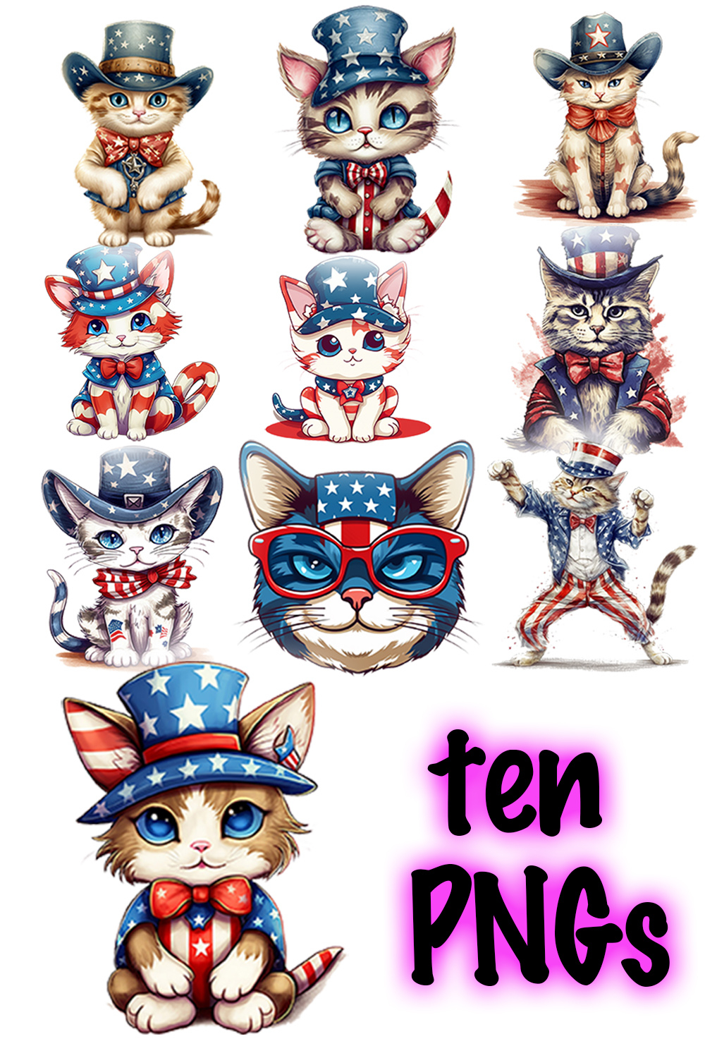 4th of July Cat Clipart – Patriotic Kitty PNG Bundle