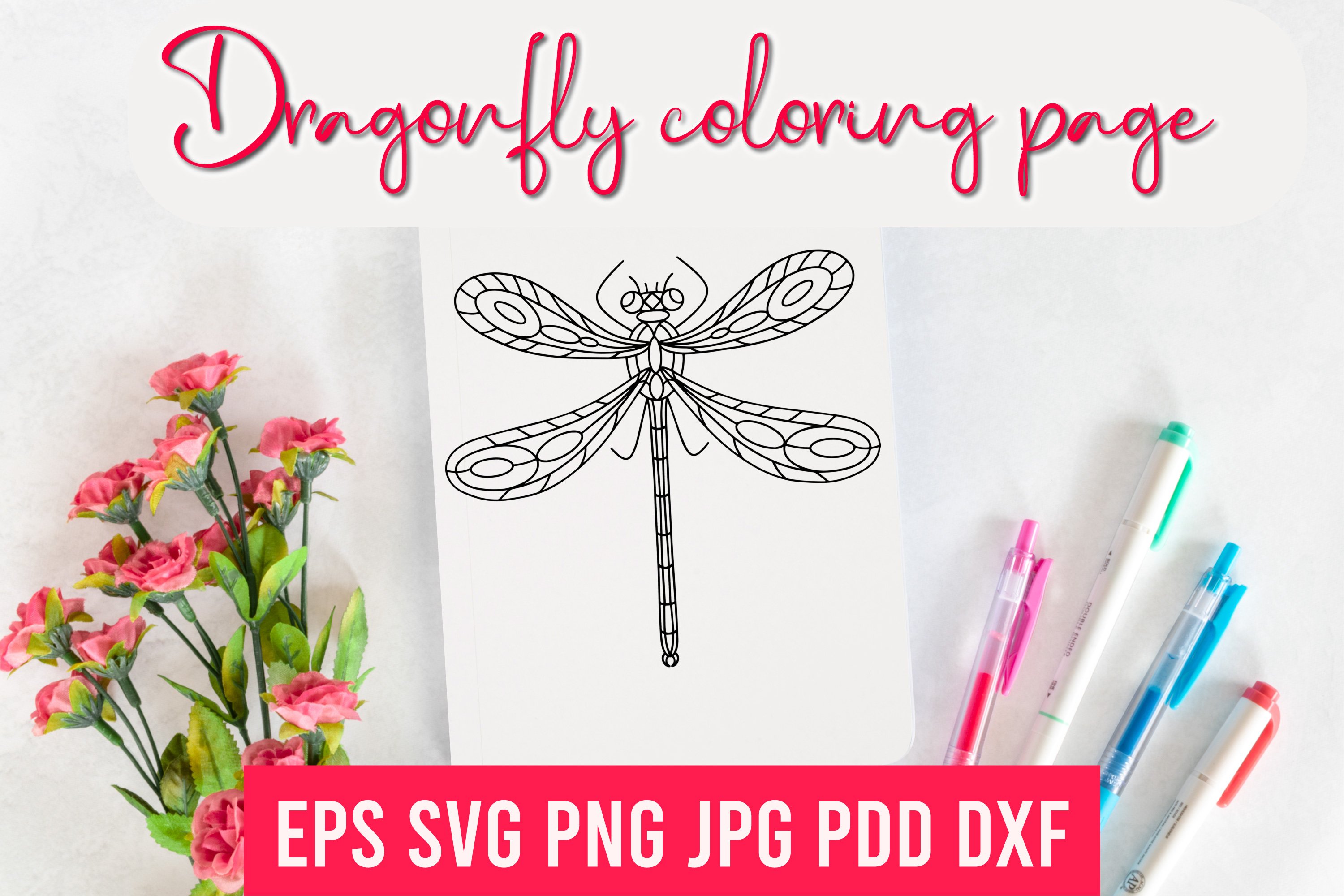 Dragonfly Mandala, Zentangle, Coloring Page, Sublimation