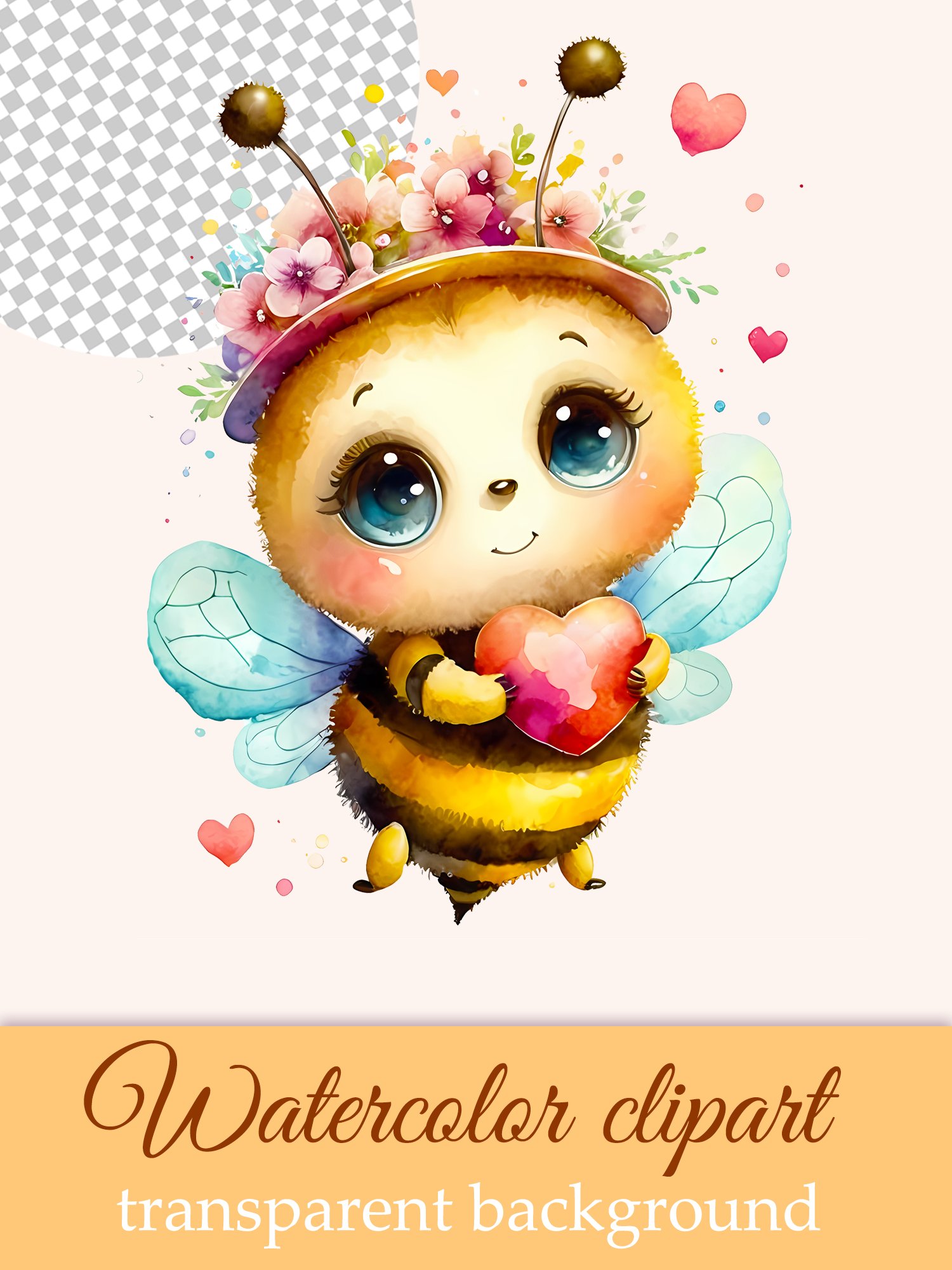 Watercolor Spring Bee Clipart, Bee watercolor painting, PNG,
