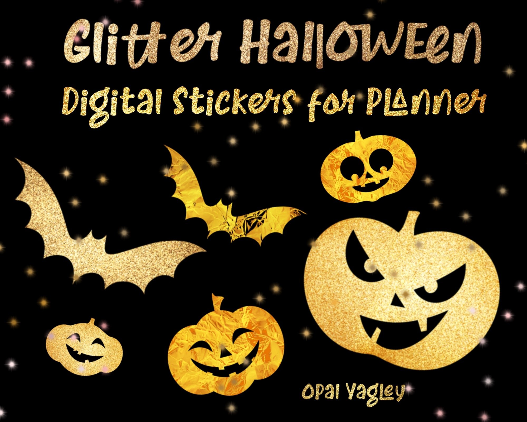 Glitter Halloween Pre-Cropped Digital Stickers