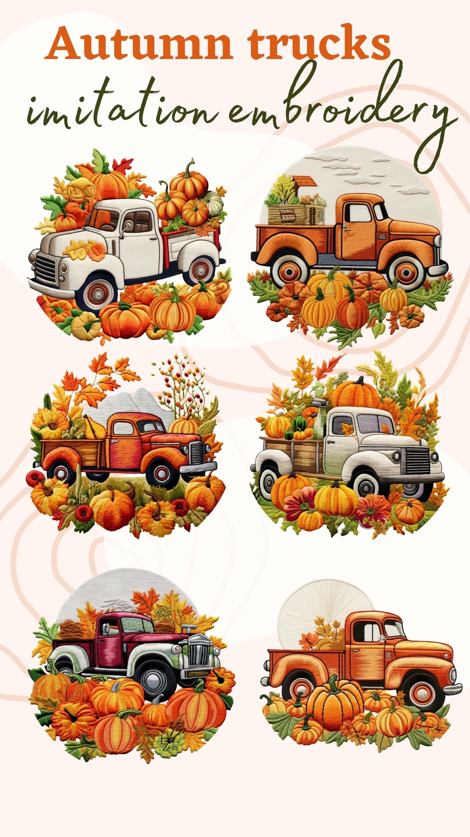 Fall Trucks Pumpkins, Autumn Vintage Pickup Clipart