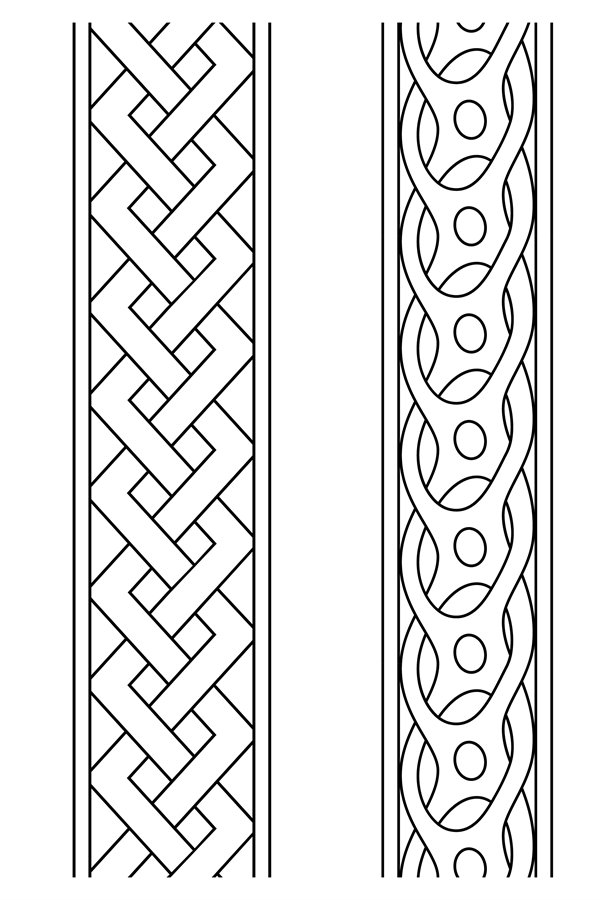 Braid borders. Abstract braids border set, religious knitted