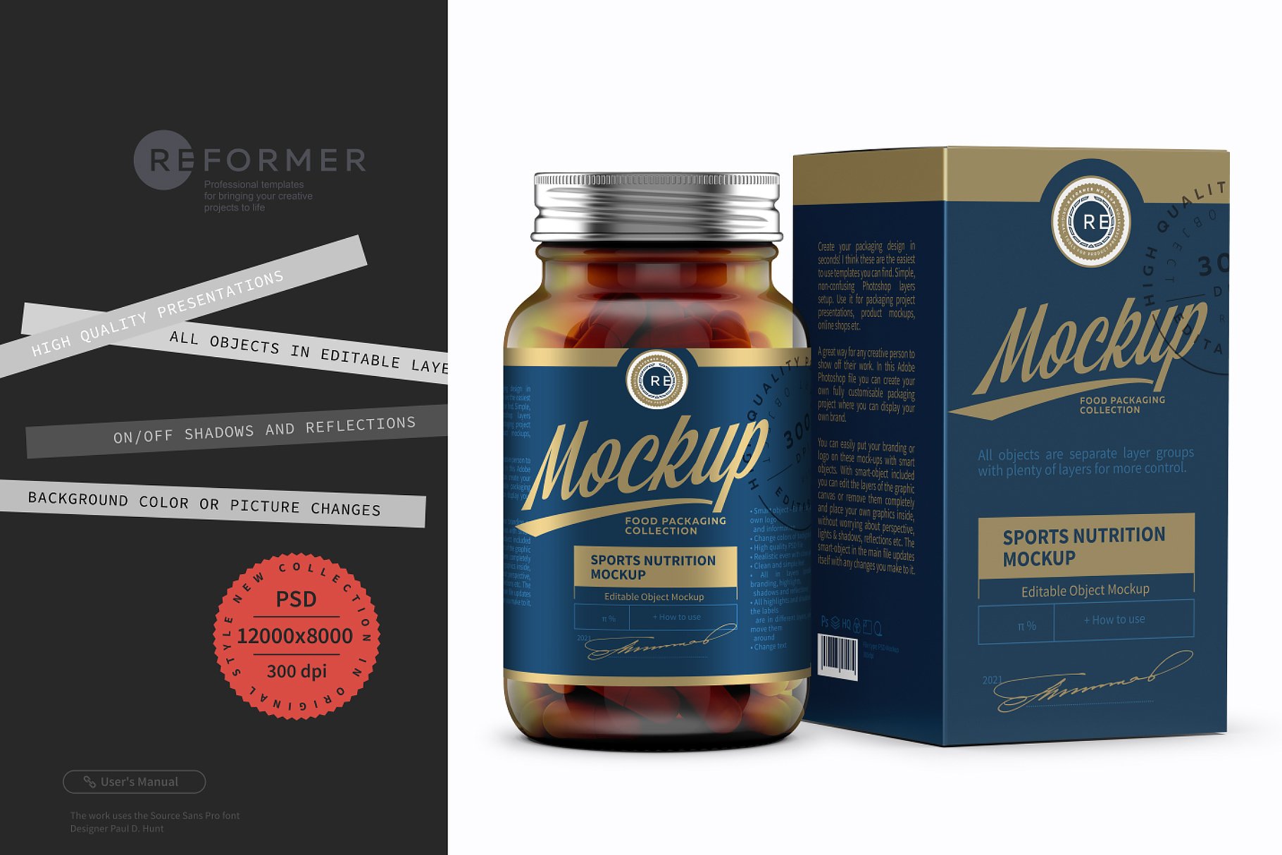 45 Caps Bottle with Box Mockup