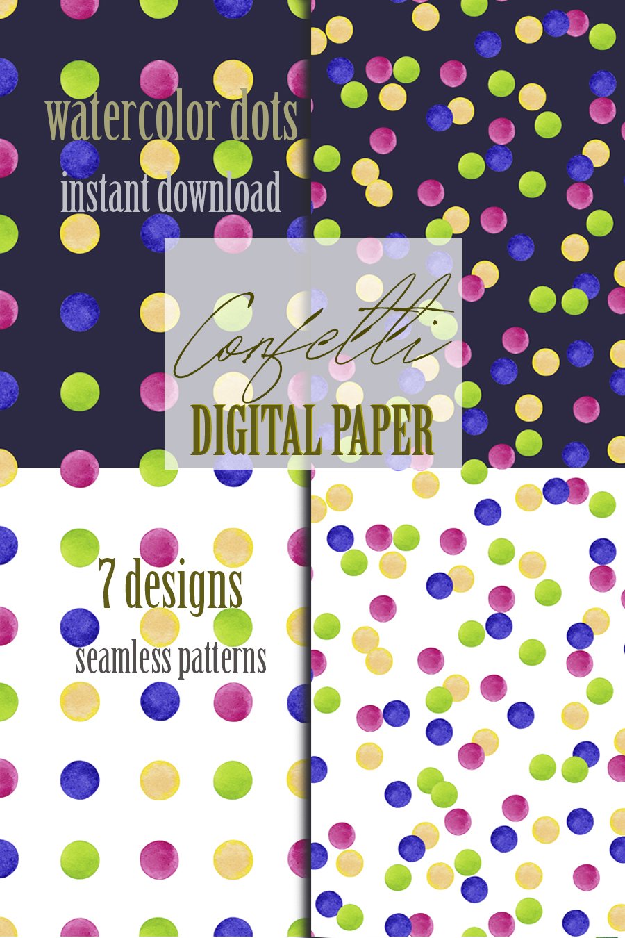 Confetti seamless digital paper Watercolor clipart PNG JPG