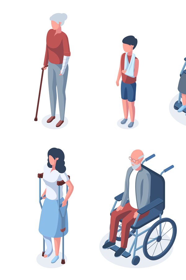 Isometric traumatised disabled elderly and young people. Hum