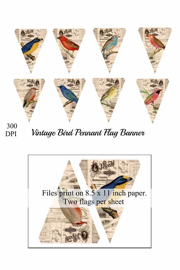 Vintage Bird Flag Pennant - Printable Bunting