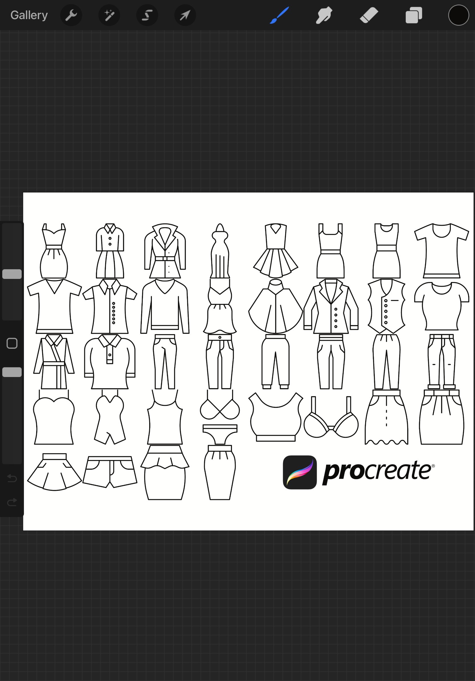 Clothing Icon Outlines Set 2 Procreate Brush Stamps, 36 Icon