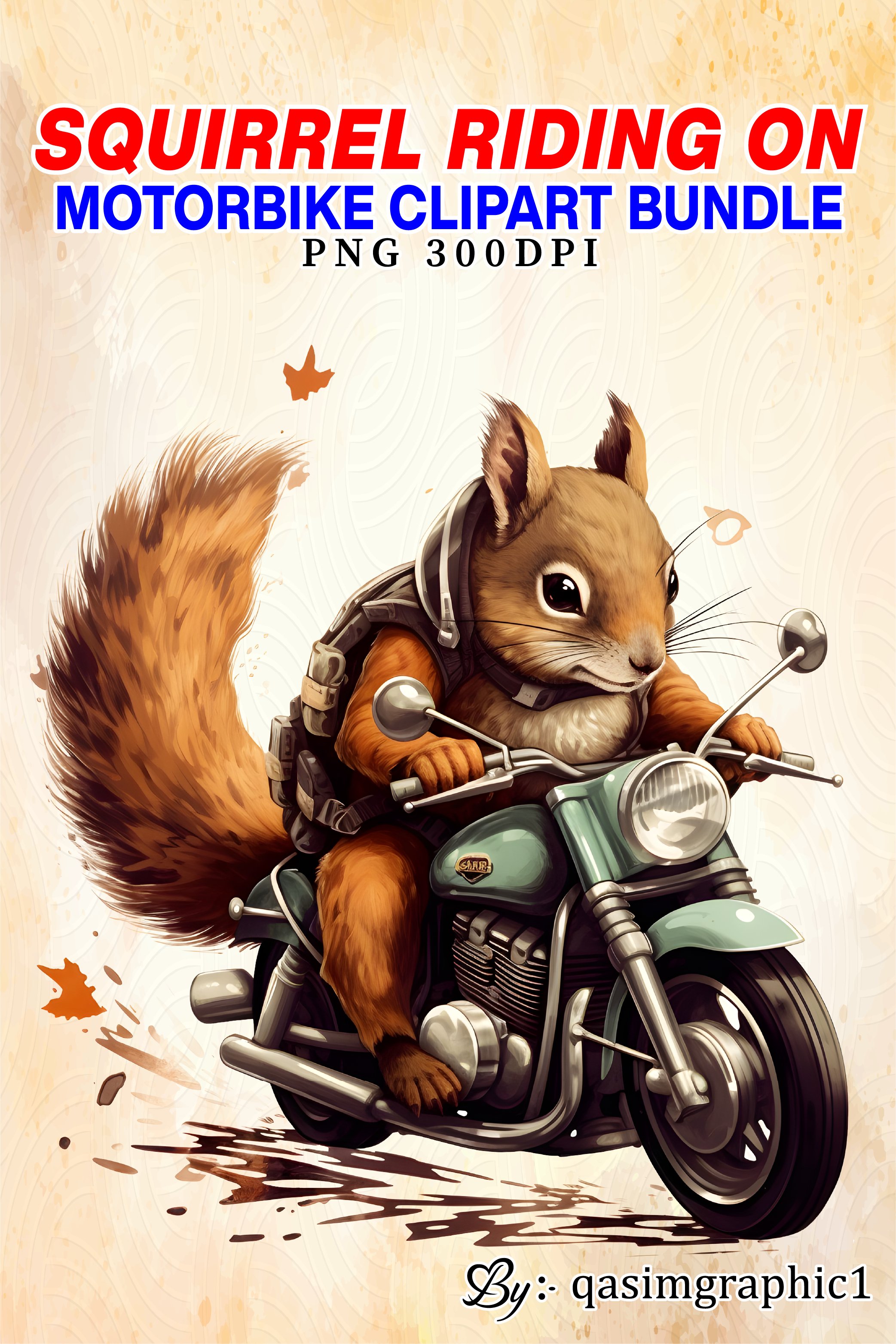 Squirrel Riding on Motorbike clipart, Squirrel Sublimation