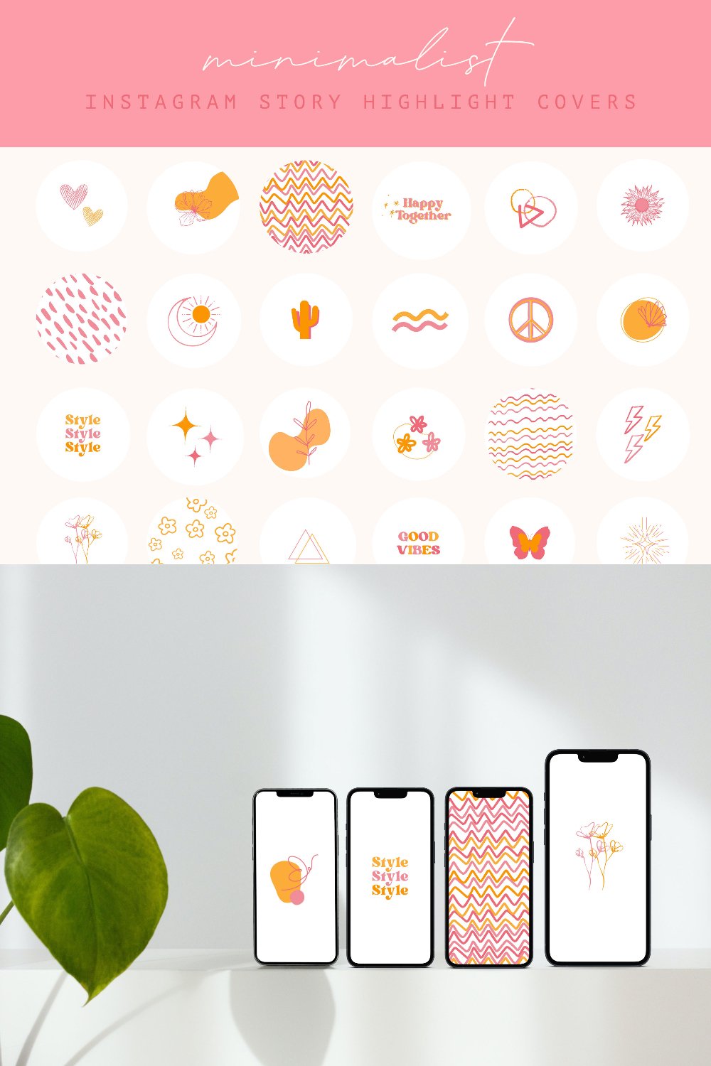 pink and orange minimalist instagram highlight covers