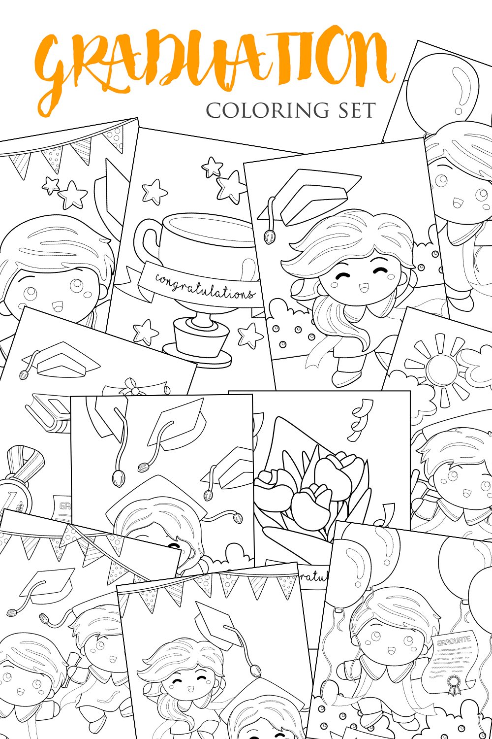 Cute Kids Celebrate Graduations Student School Coloring Set