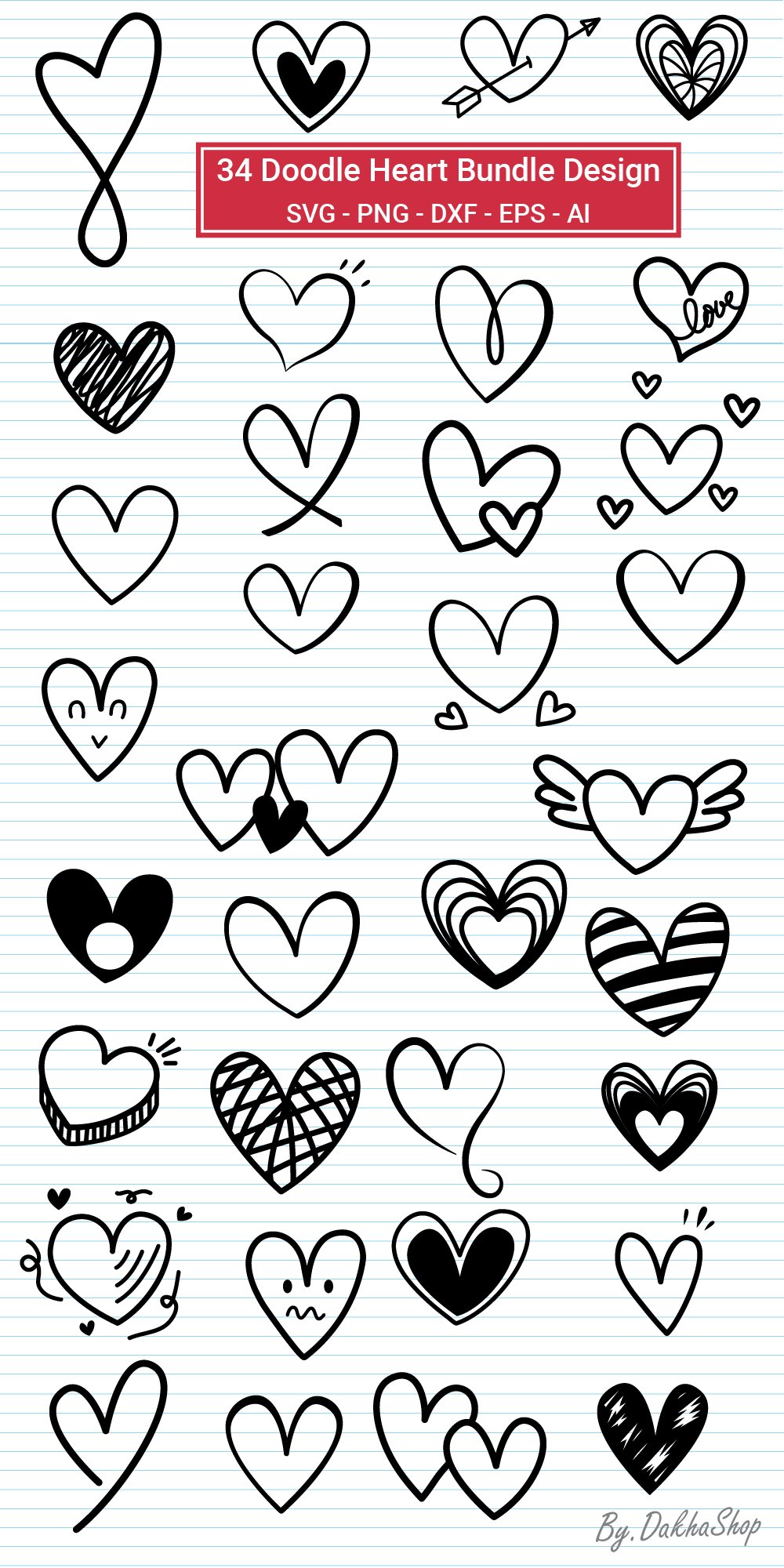 34 Heart Svg Bundle, Valentine Heart Svg, Heart Svg.