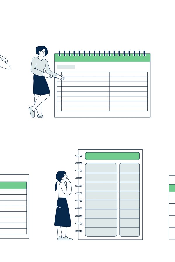 People with planners. Business planner blank template, woman