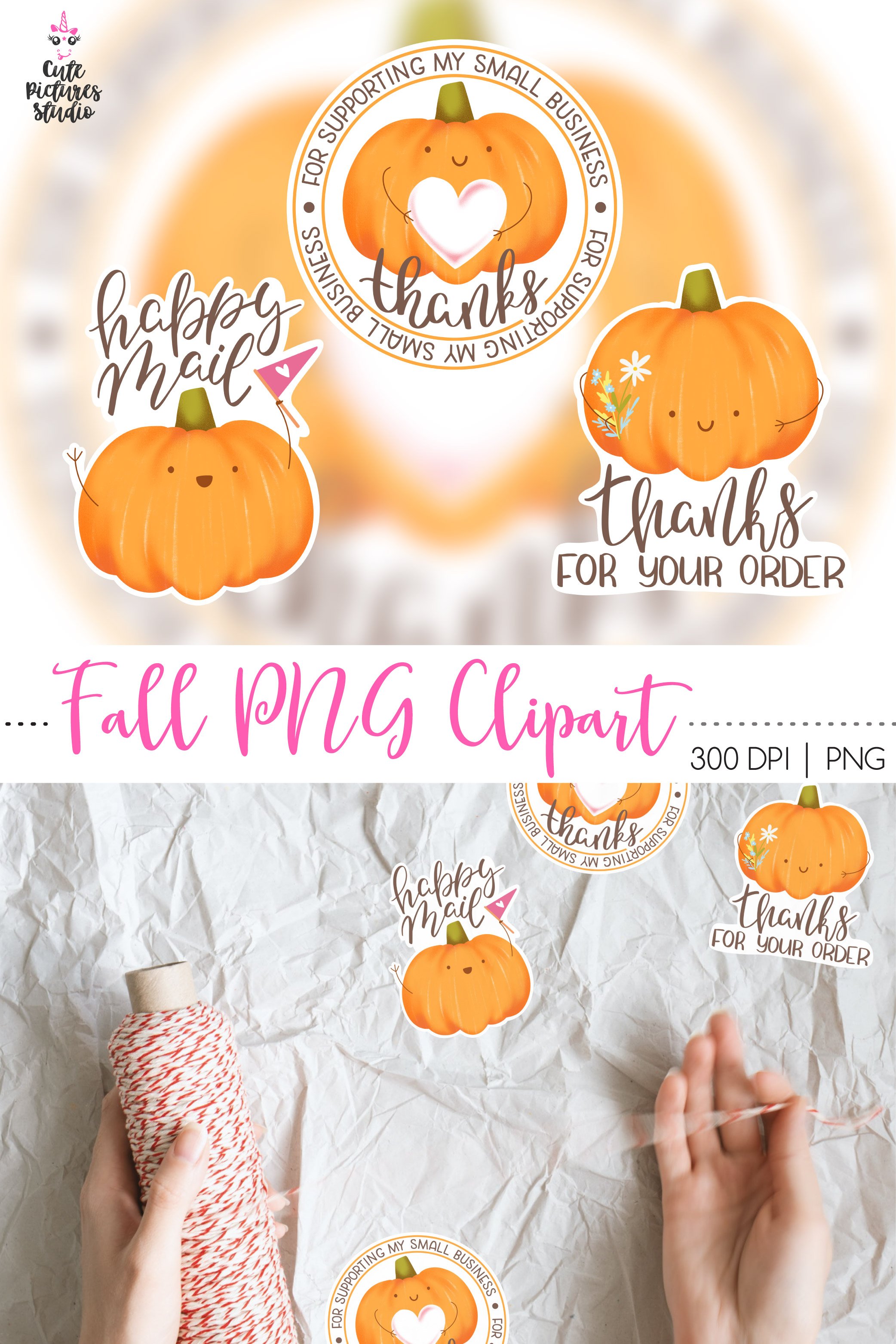 Thank you sticker bundle PNG, Cute fall pumpkins png clipart