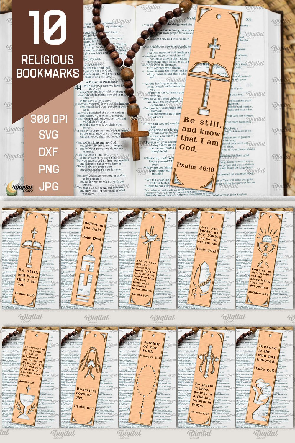 Wood Laser Cut Religious Bookmarks Bundle. Bible SVG