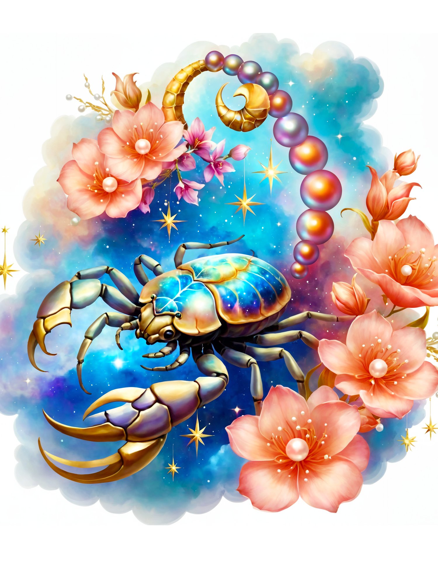 Fantasy Zodiac Art Watercolor Drawing Illustration Scorpio