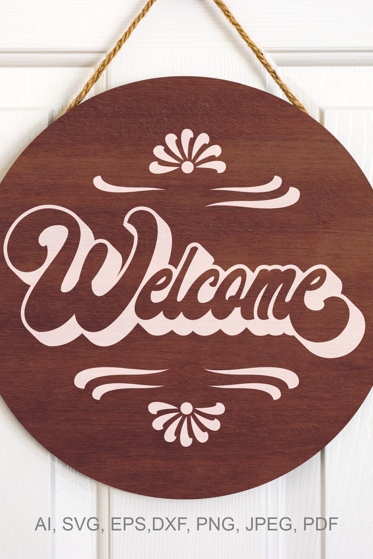Retro Welcome Design for Door Signs with Floral Elements SVG
