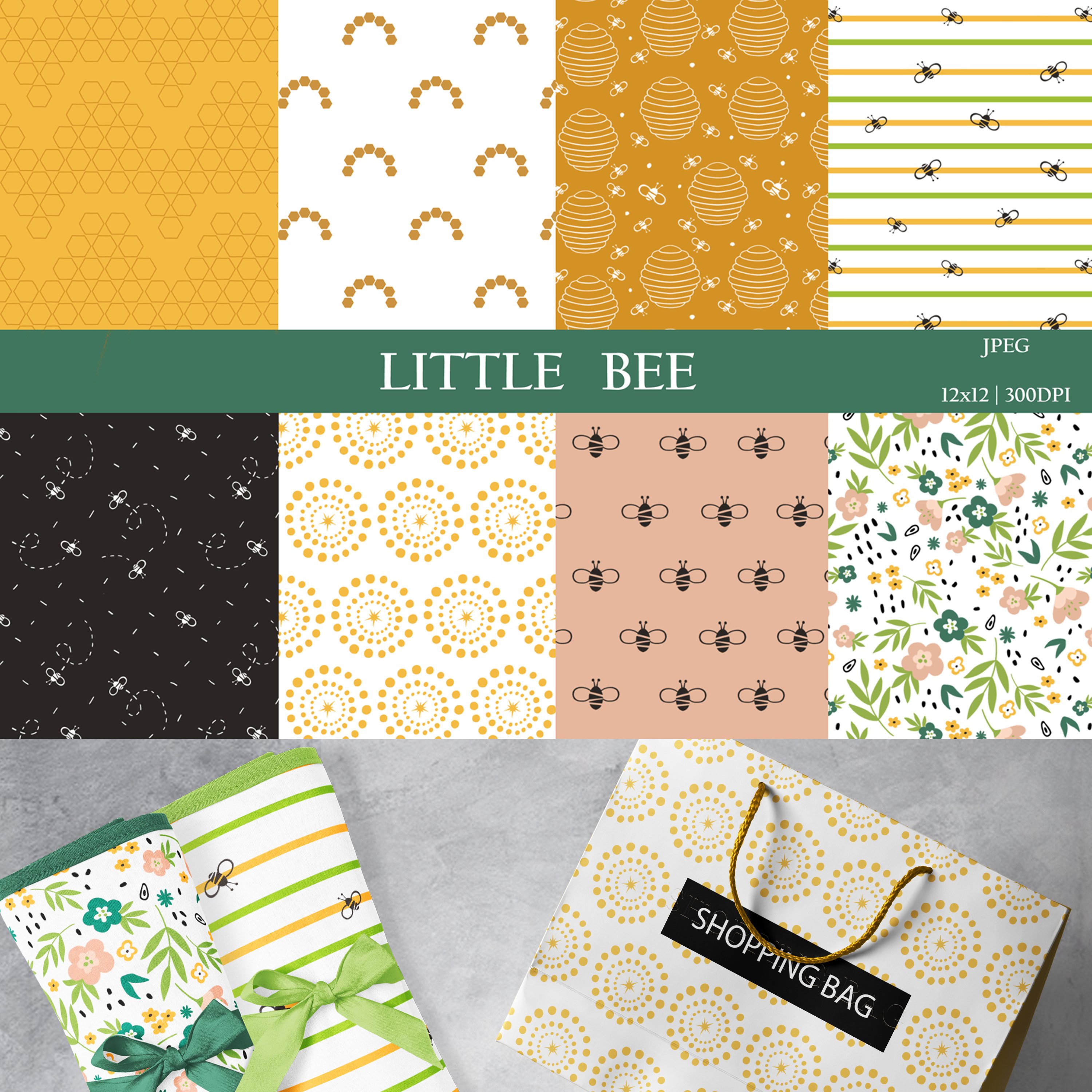 Honey bee digital paper pack / Summer scrapbook paper
