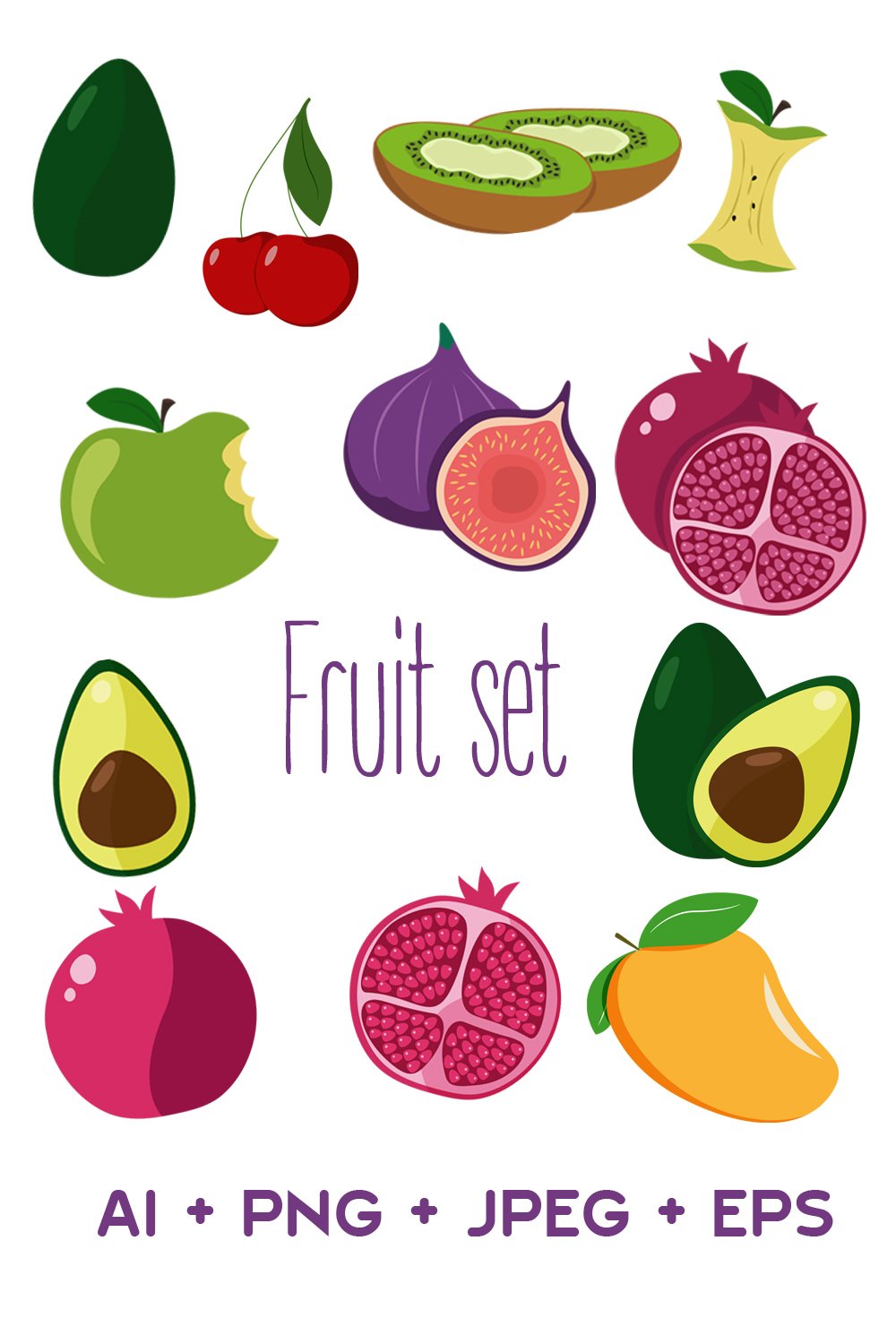 Big set of fruit clipart, Cartoon style design vector