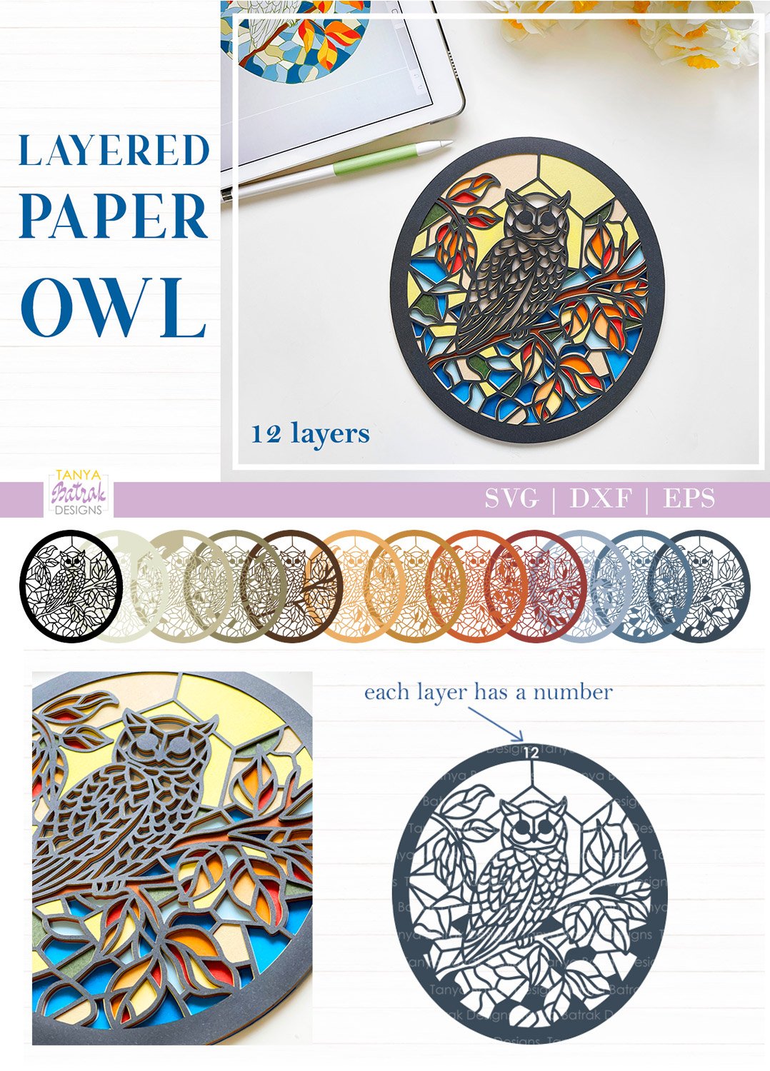 Multilayer Owl Cut Files, owl SVG, laser cut, owl mandala