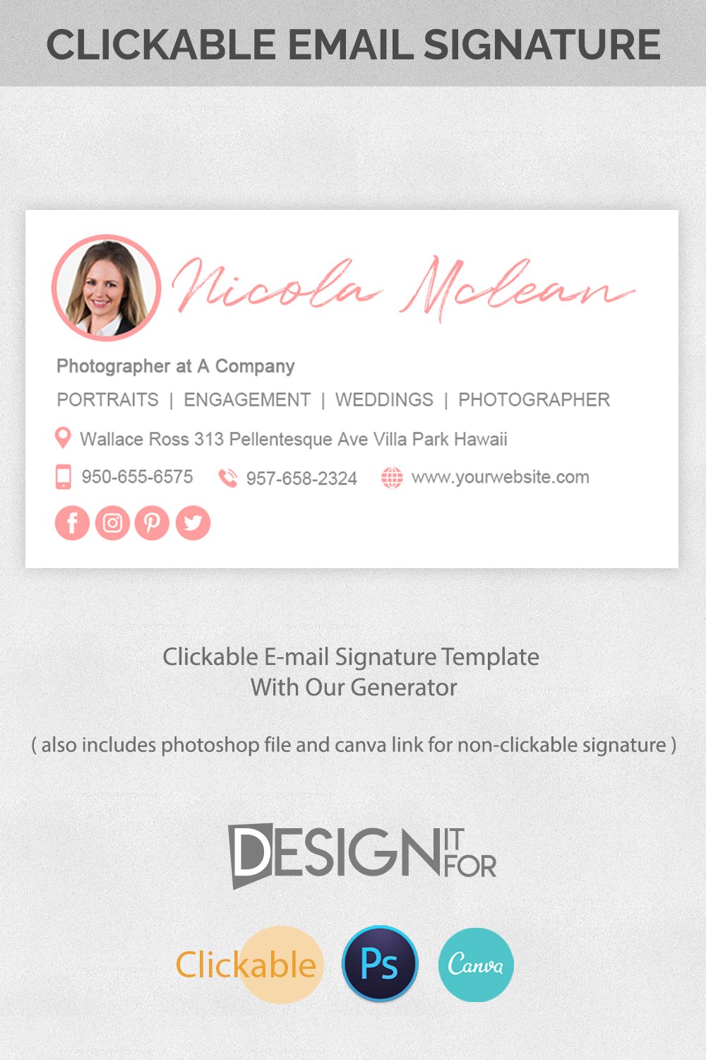 Email Signature Template Clickable, Gmail Outlook Hotmail