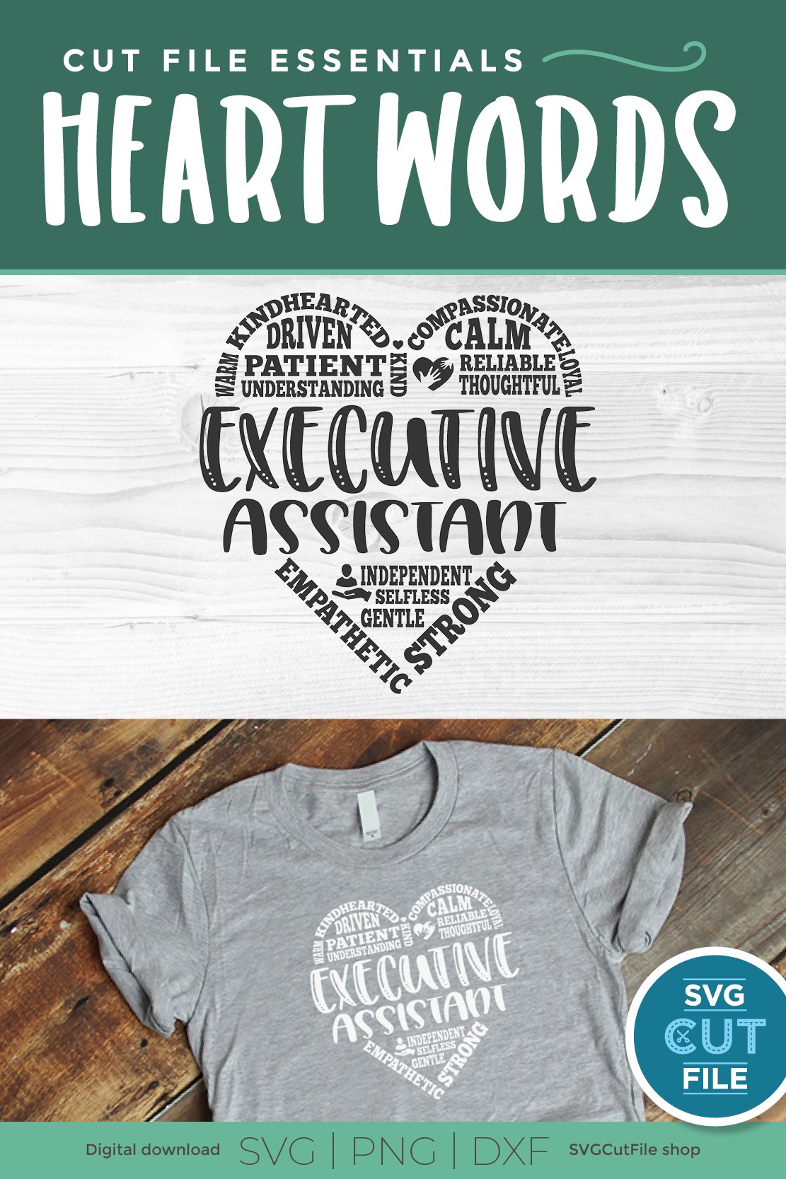 Executive assistant svg heart file for crafters