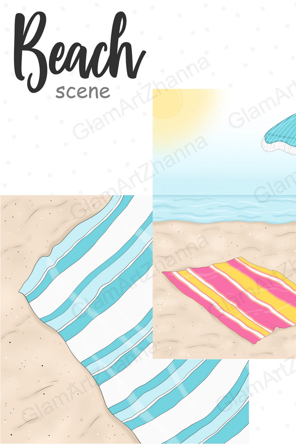 Beach Bright SCENE Tropical Flower Vacation Sticker Set PNG