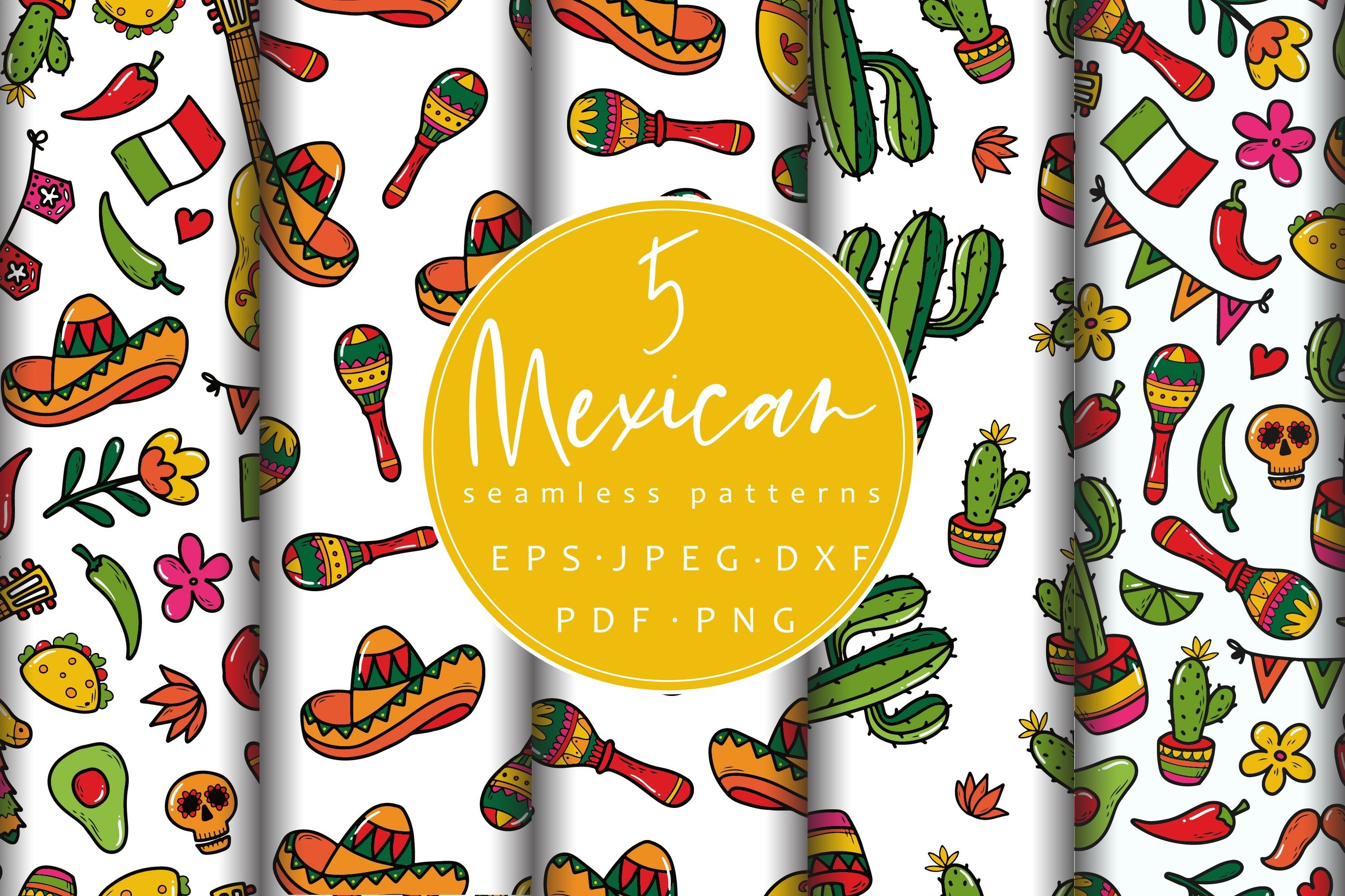 5 SEAMLESS MEXICAN PATTERNS. CINCO DE MAYO/DAY OF THE DEAD