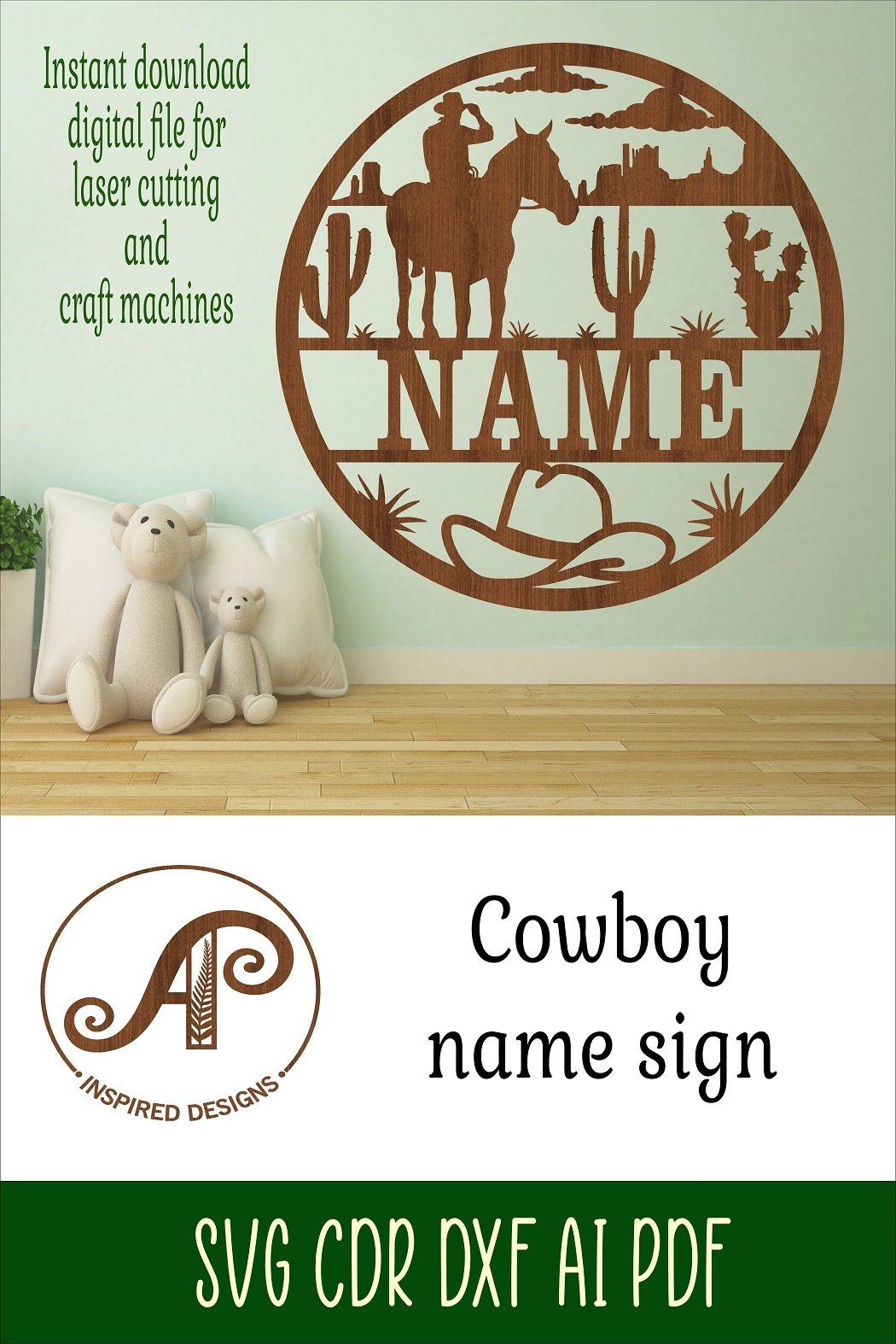 Cowboy name sign svg laser cut template