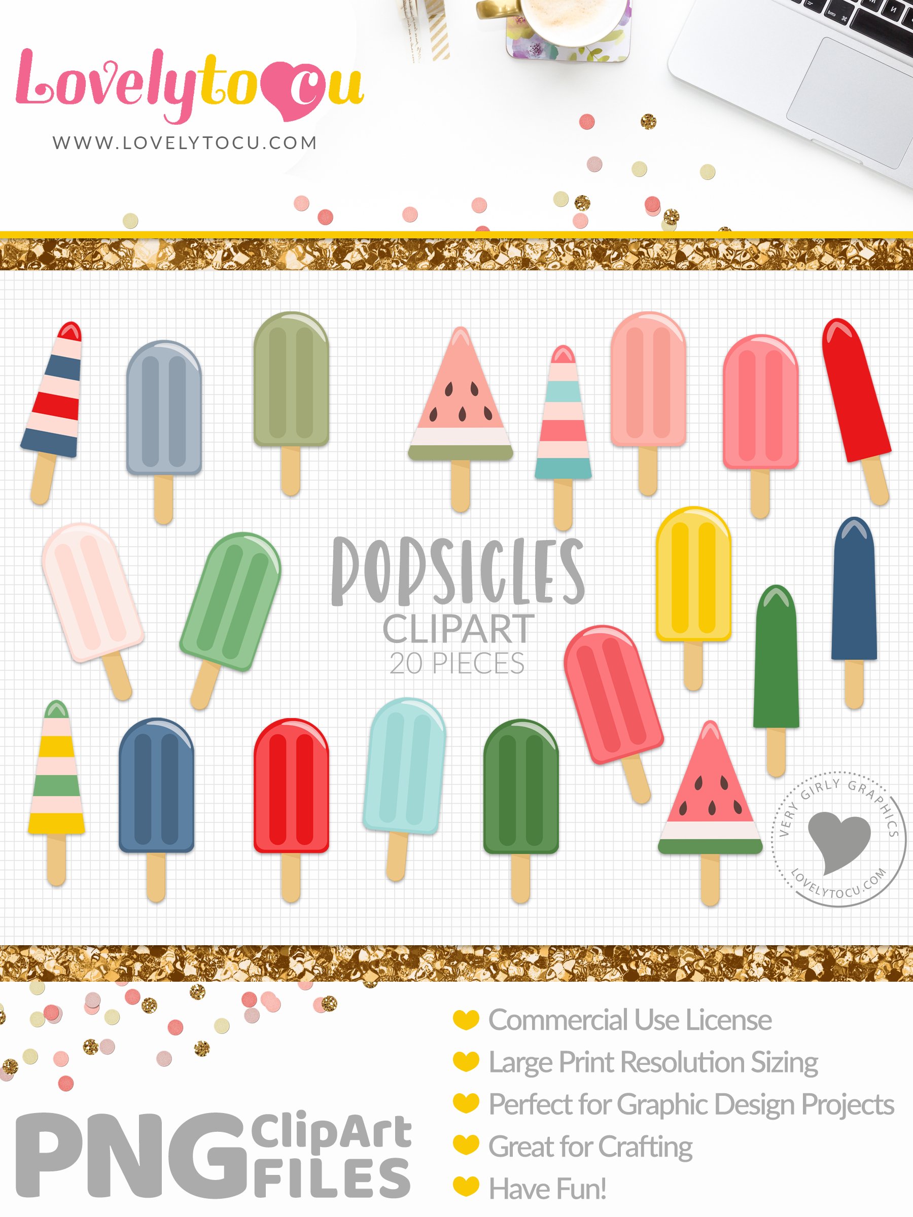 Summer popsicles clipart graphics, ice lollies, creamsicles