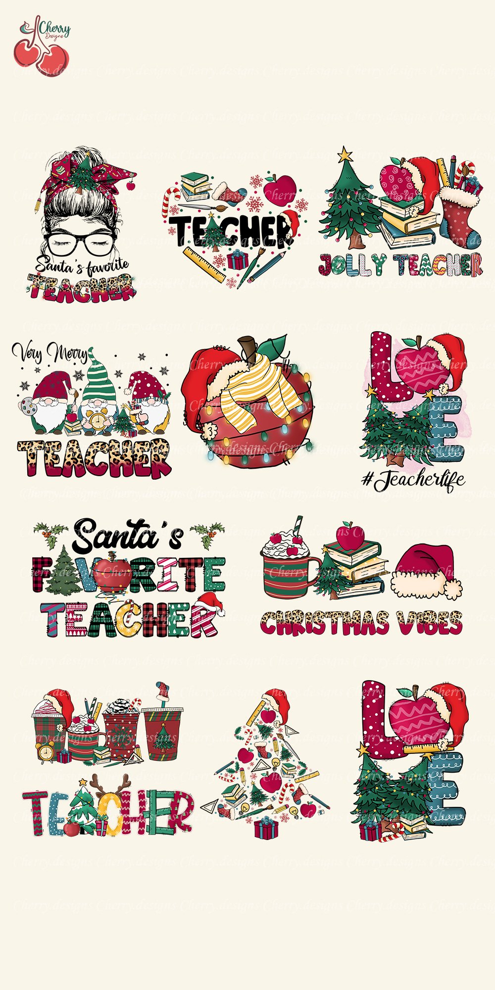 Teacher Christmas Sublimation Bundle 12 PNG, Love Teacher
