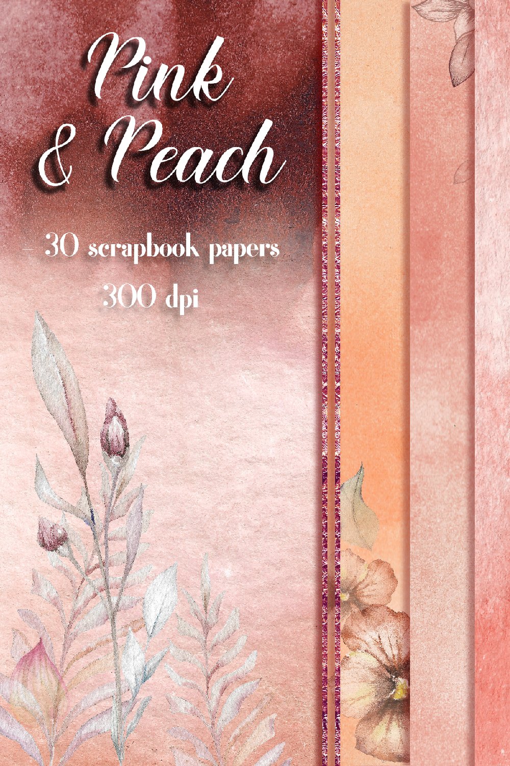 Pink and Peach Watercolor Papers, Scrapbook Digital Paper