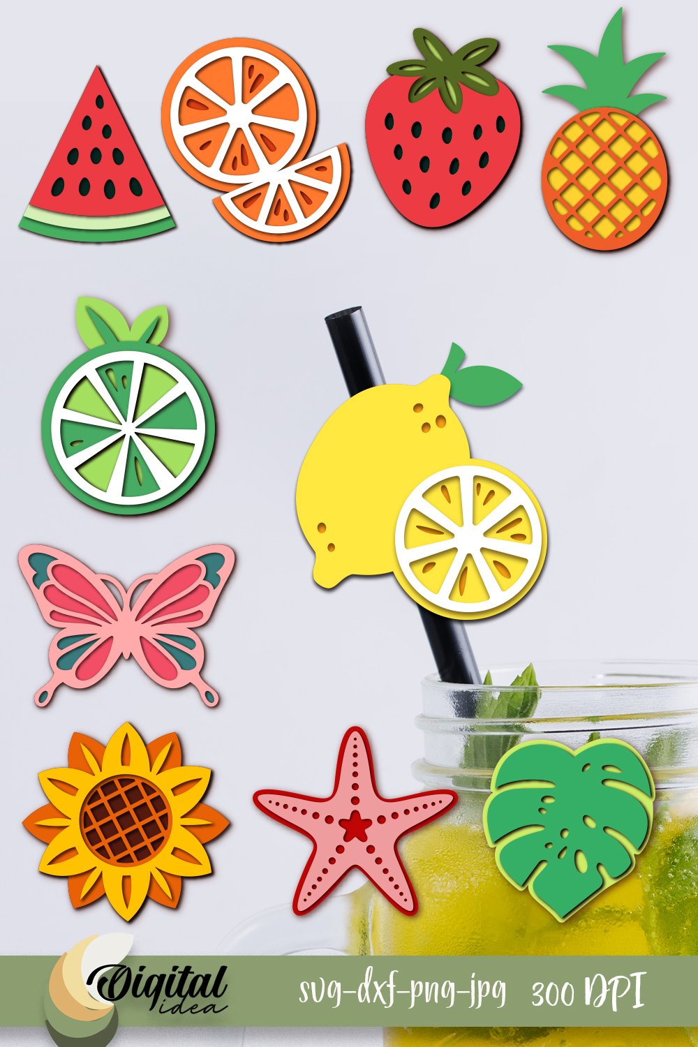 Paper decoration for straw. Summer party Straws. Party decor