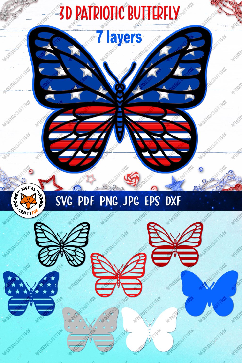 3D Patriotic Butterfly Paper Cut, USA Flag Butterfly DIY
