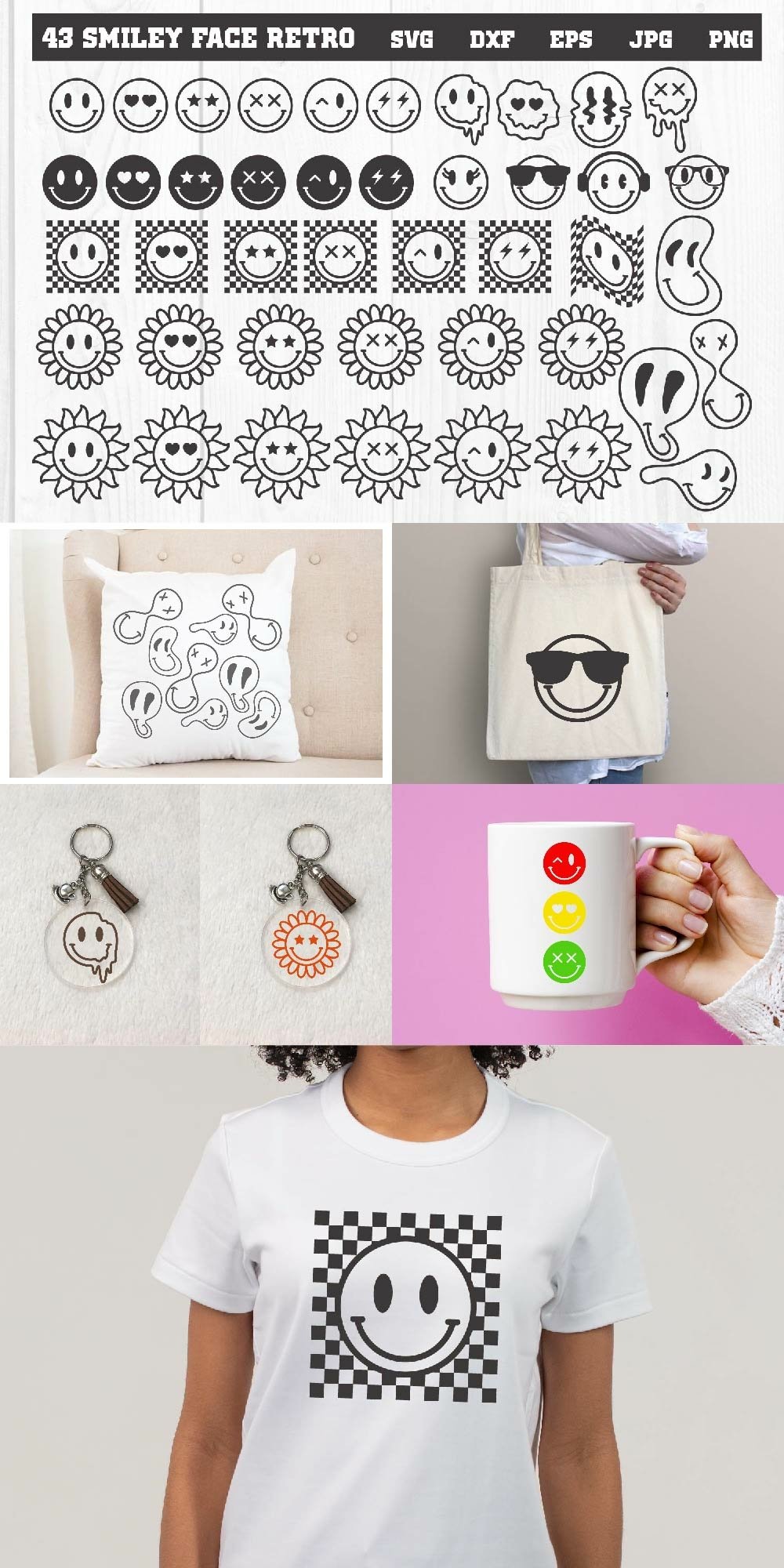 Smiley face retro vintage svg, dxf, eps, png, jpg