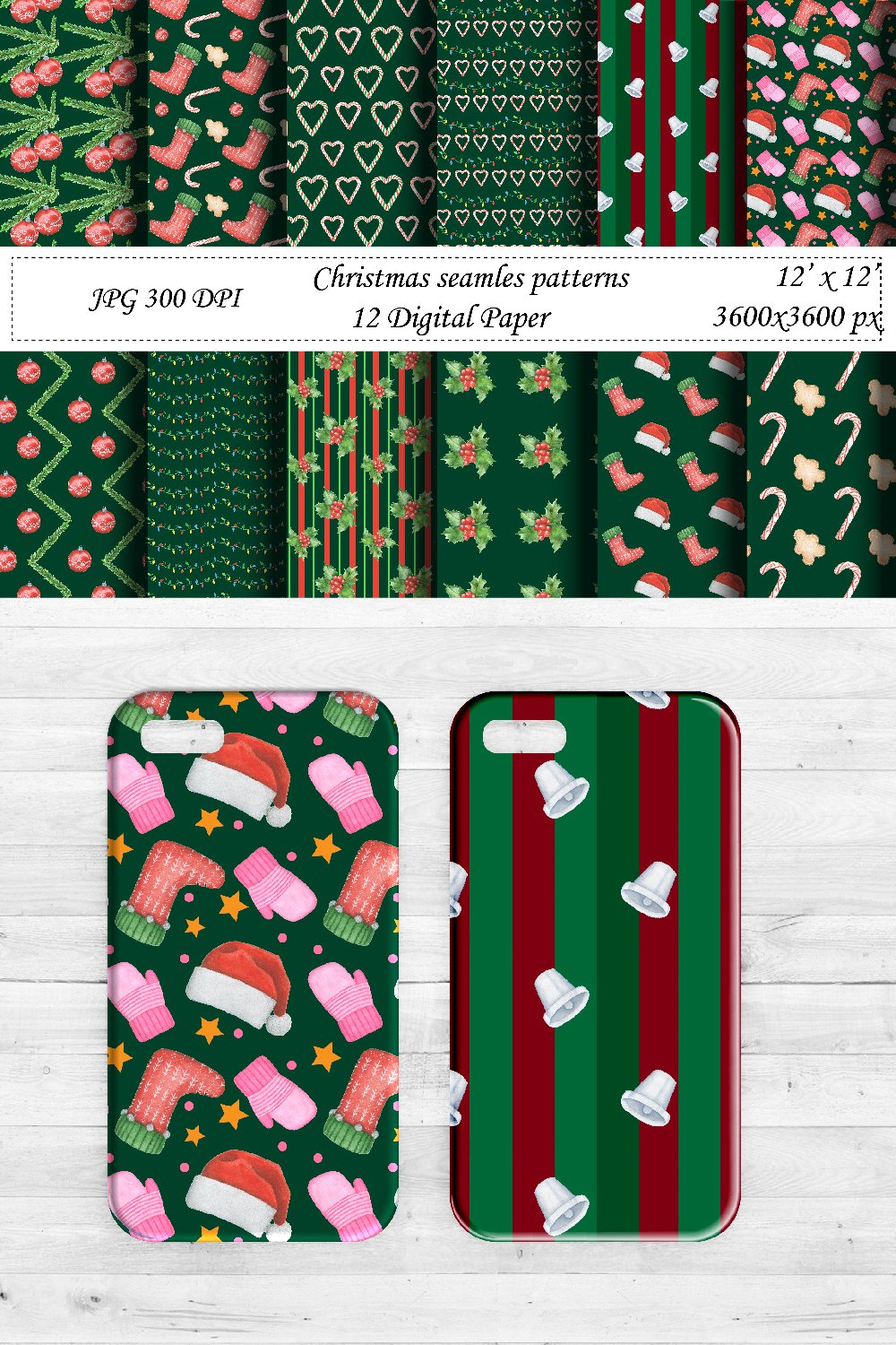 Christmas seamless pattern.Digital paper.Santa,New year