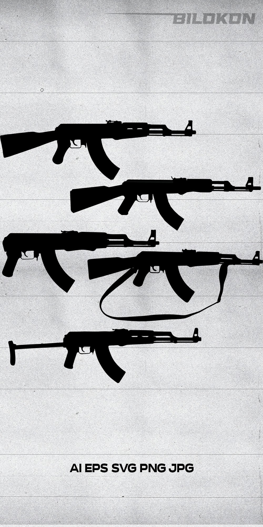 AK-47, Kalachnikov, Silhouette Set, Gun, SVG Vector