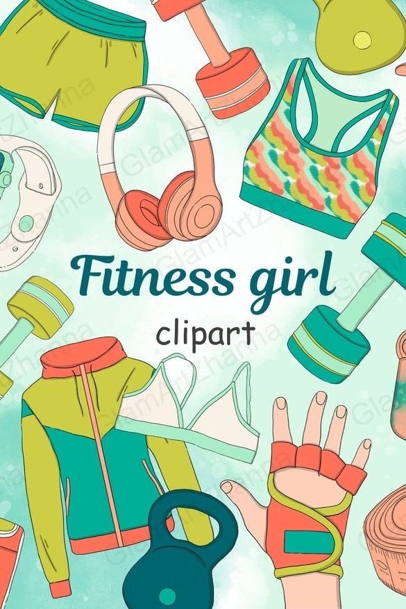 Fitness Girl CLIPART Running Sport Functional Stickers - PNG