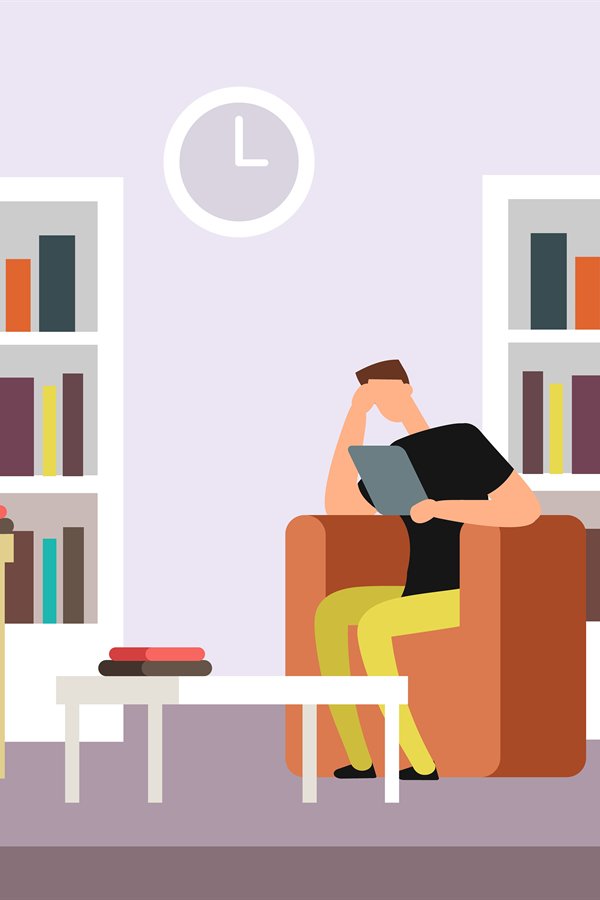 Students reading and searching books in public library inter