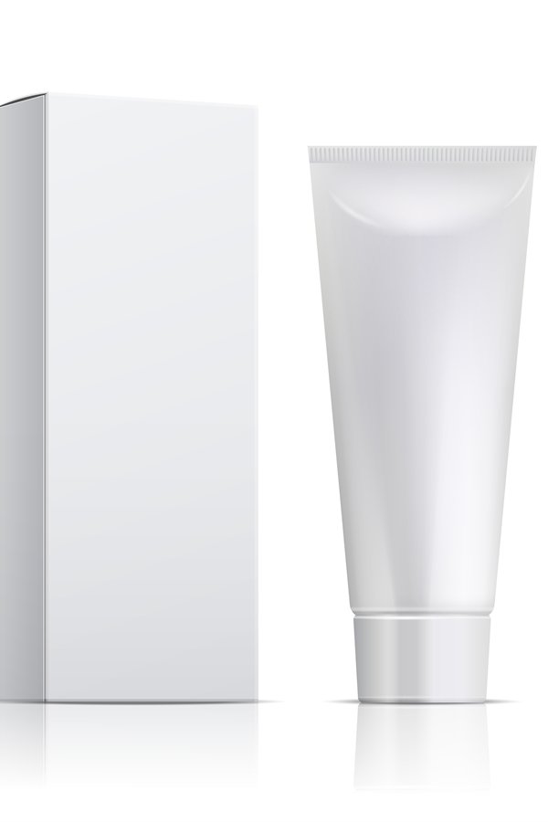 Cream tube and packaging. Ointment or toothpaste box mockup.