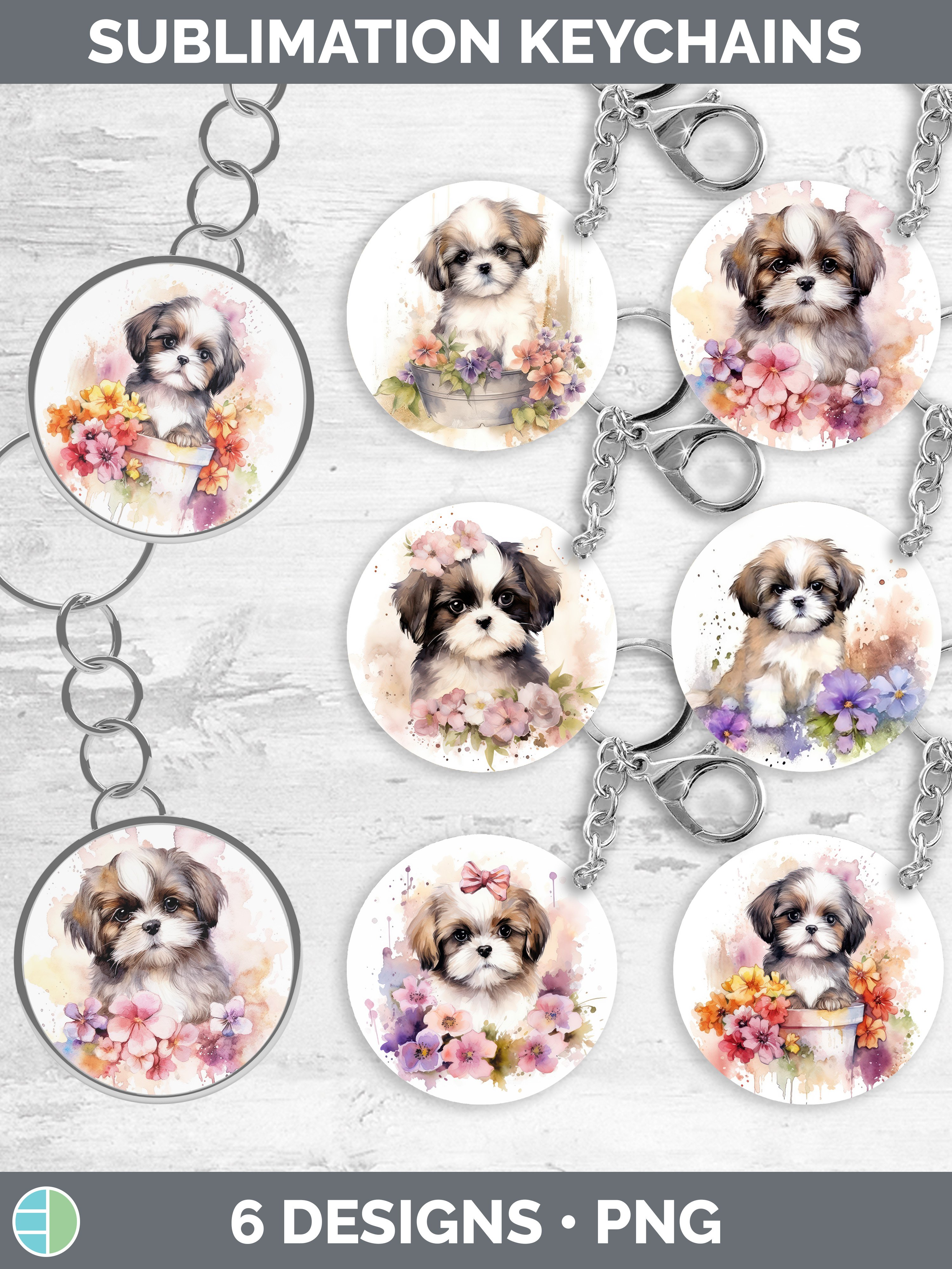 Watercolor Shih Tzu Dog Keychain | Sublimation Keyring Desig