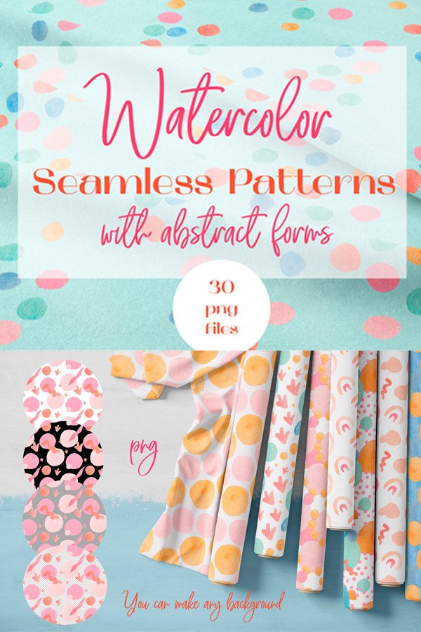 Watercolor digital paper. Abstract shape wallpaper.