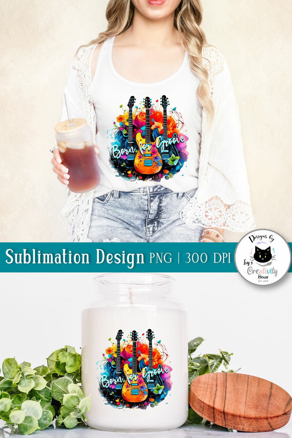 Floral Guitar Sublimation Design | Music T-Shirt Design