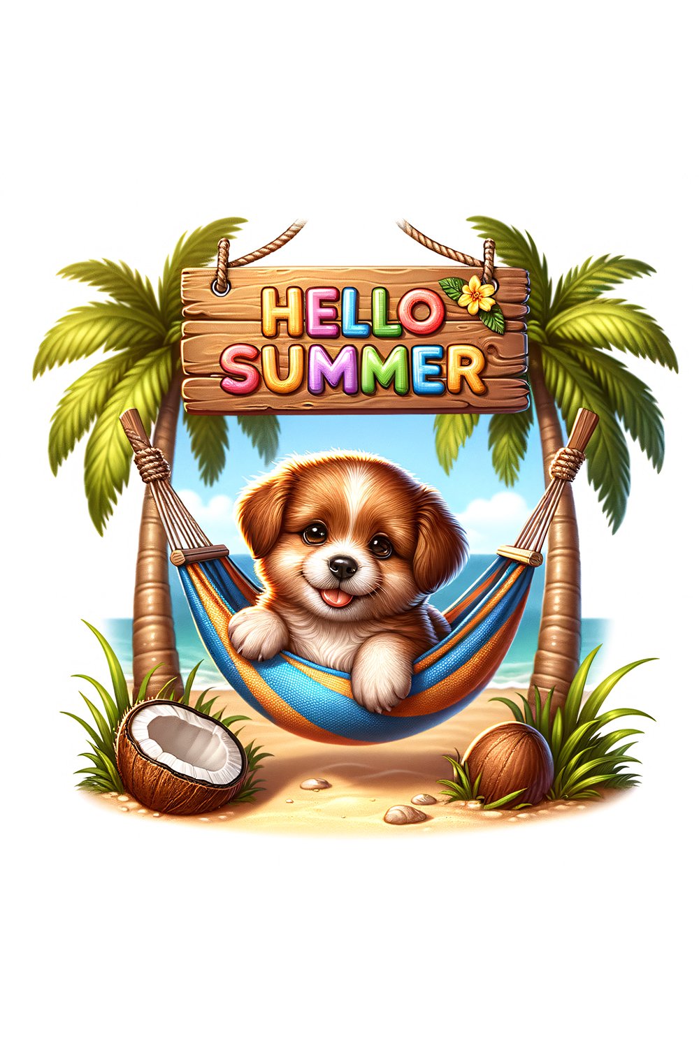 Puppy in Hammock, Hello Summer JPG sublimation Design