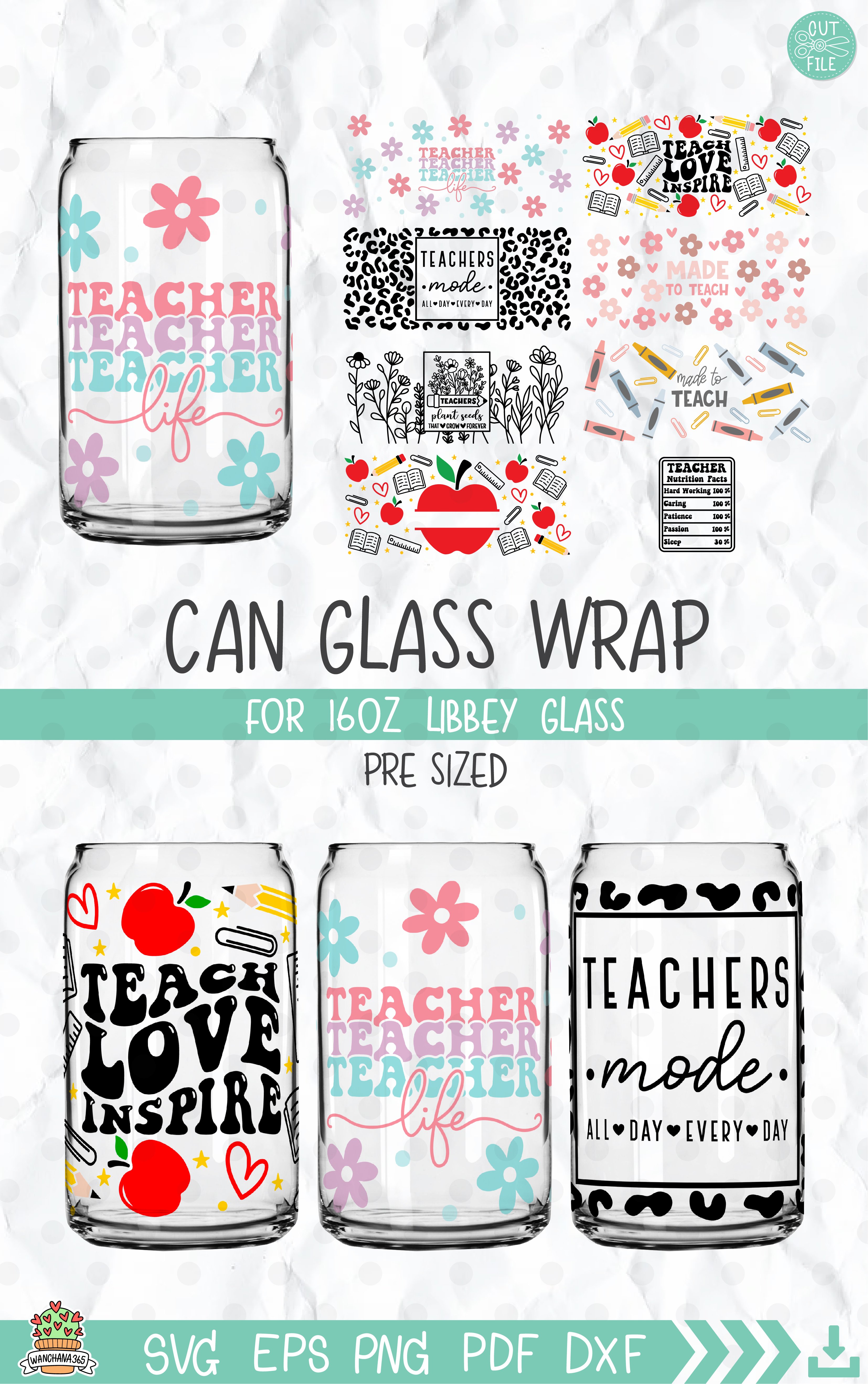 teacher glass can svg bundle 16 oz libbey can (2732055)