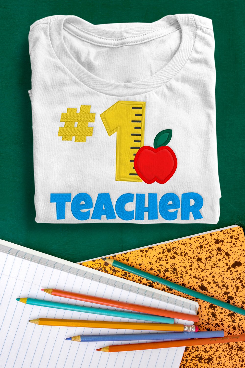 Number 1 Teacher with Ruler Applique Embroidery File