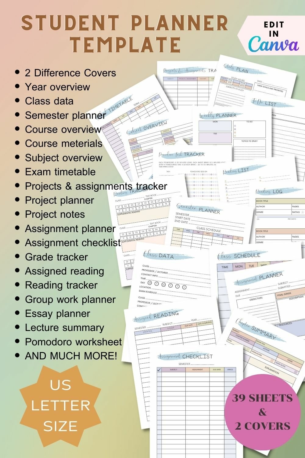 Student Planner Template - Editable in Canva