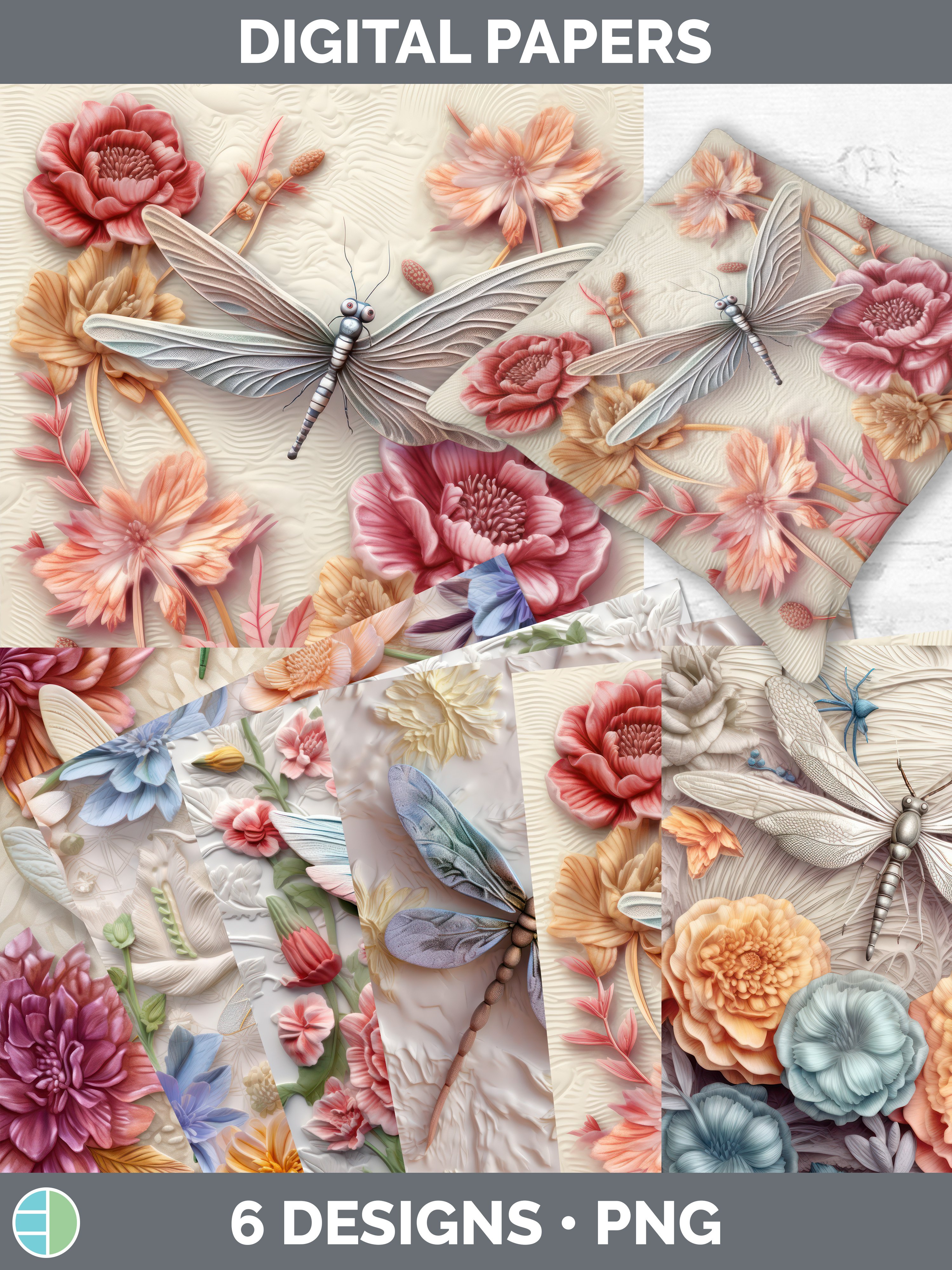 3D Dragonflies Paper Backgrounds | Digital Scrapbook Papers